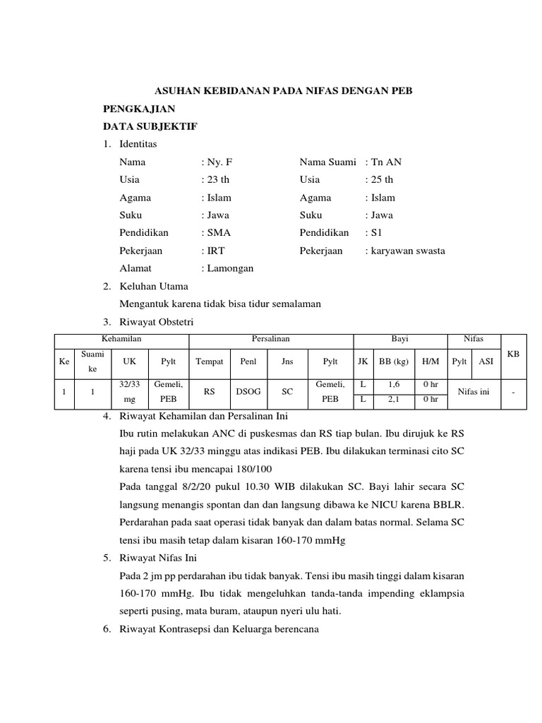 Soap Nifas PEB | PDF