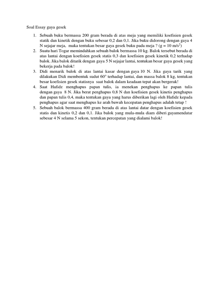 Soal Essay Gaya Gesek | PDF