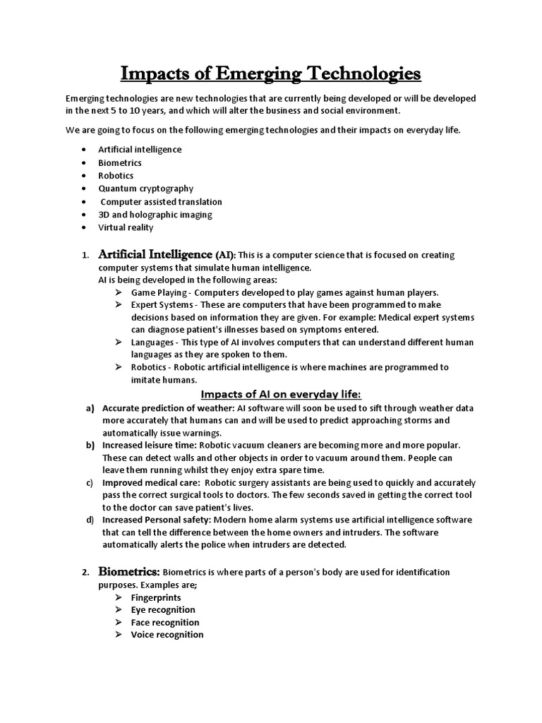Impacts of Emerging Technologies on Life | PDF | Biometrics ...