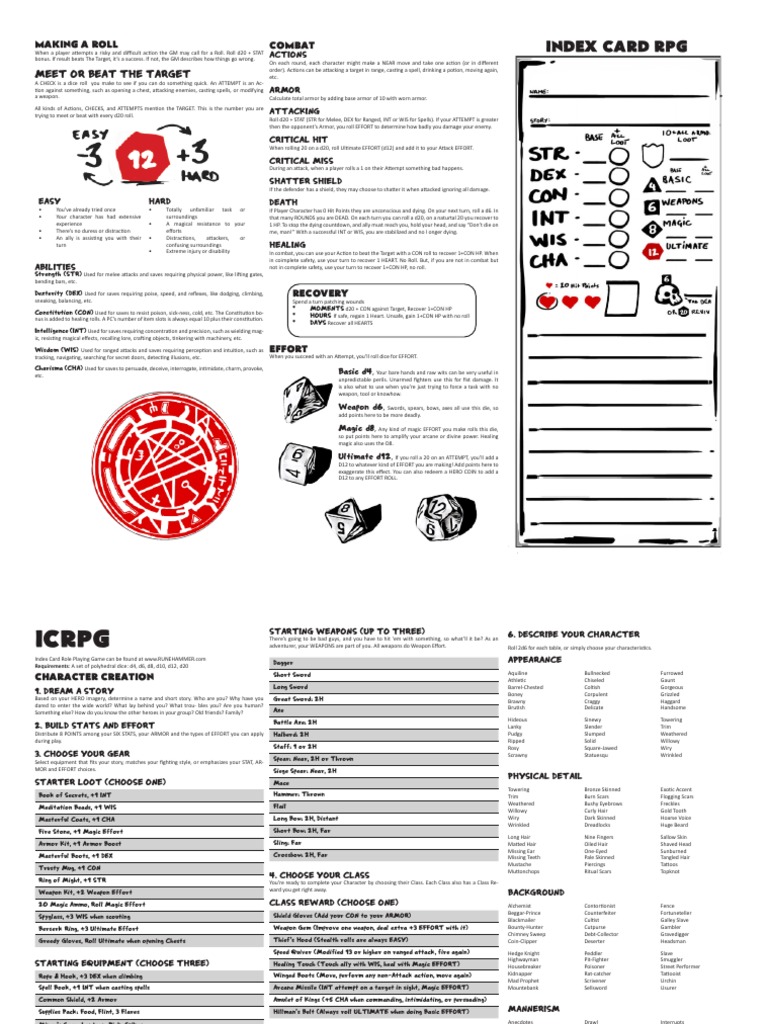 ICRPG ConSheet PDF | PDF | Dice | Leisure