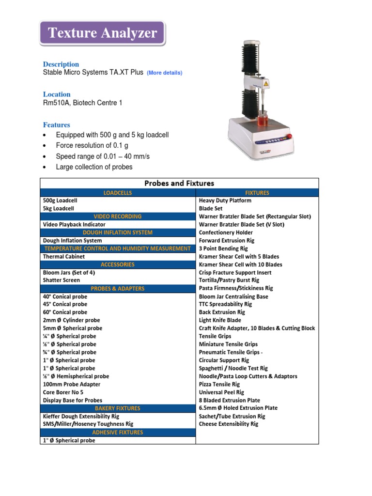 TA.XT Plus Texture Analyzer Overview | PDF | Extrusion | Dough