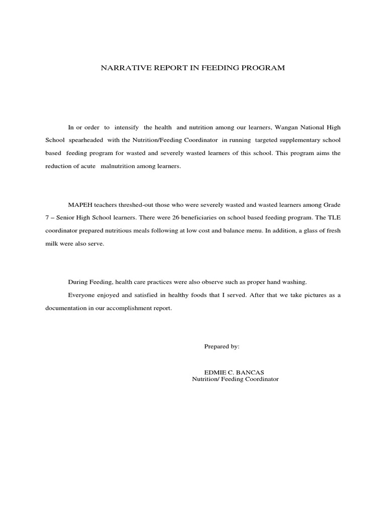 Narrative Report in Feeding Program 2019 | PDF