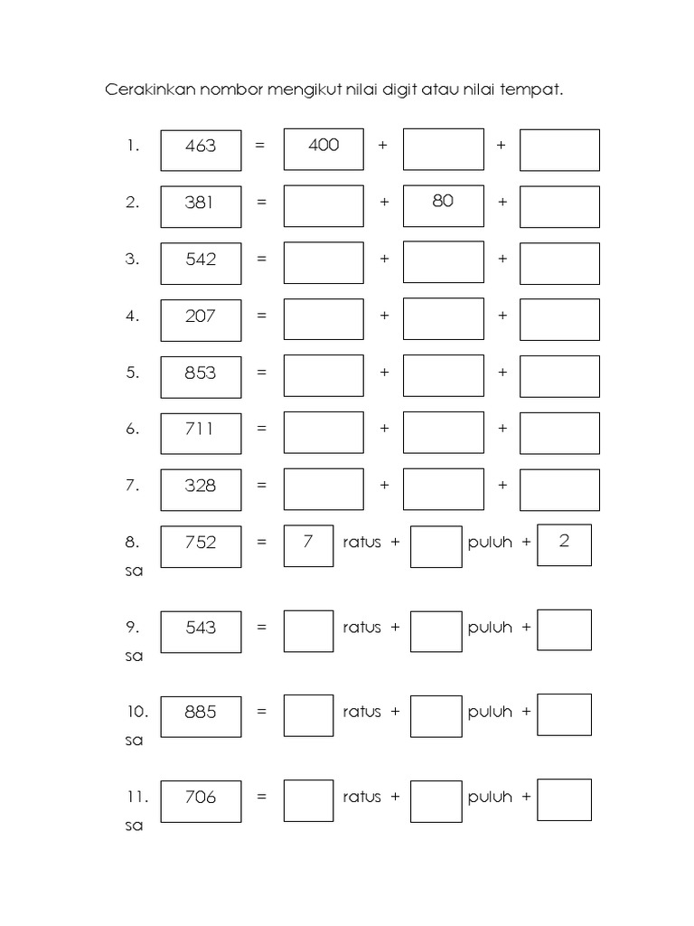 Cerakinkan Nombor Mengikut Nilai Digit Atau Nilai Tempat THN 2 | PDF