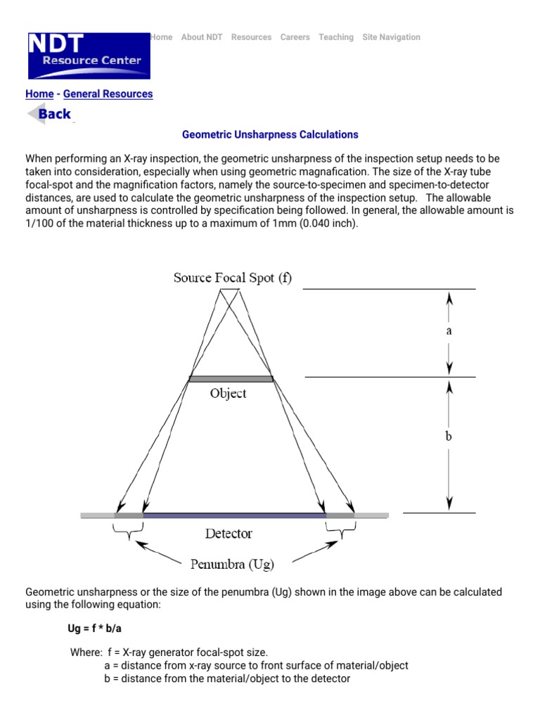 Geometric Unsharpness Calculations for X-ray Inspection | PDF | X Ray ...