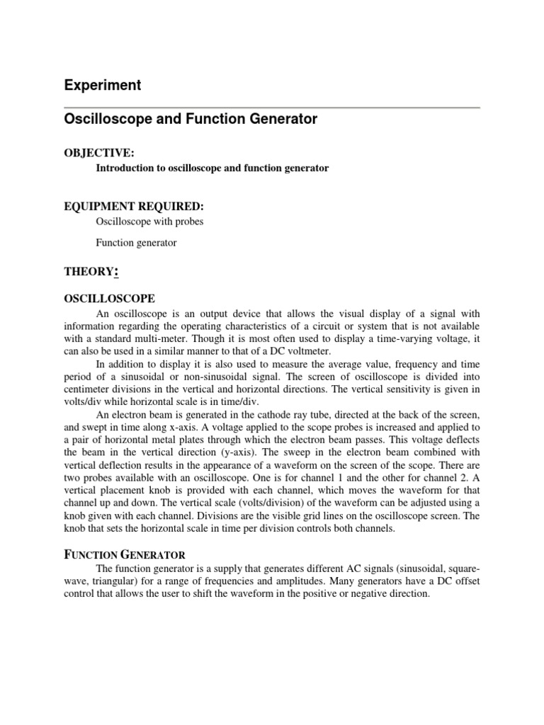 Oscilloscope And Function Generator Pdf Voltage