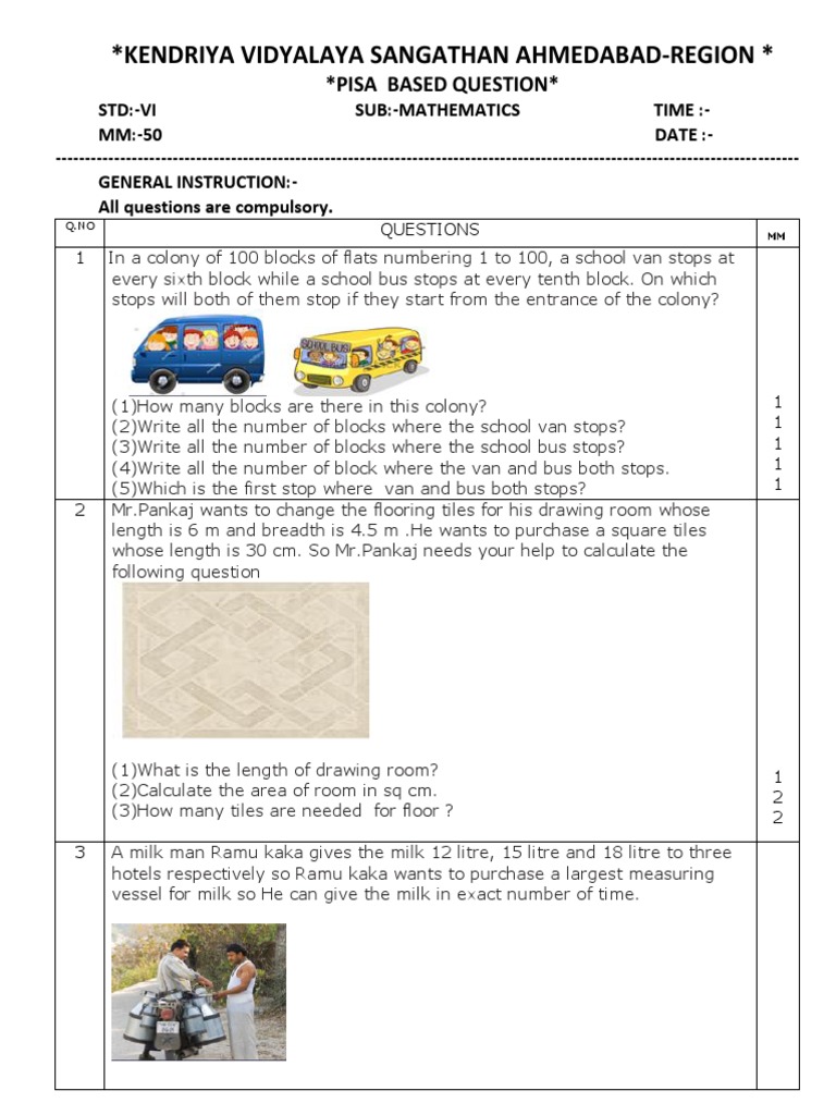 Class Vi Pisa Questions Maths | PDF | Area | Geometry
