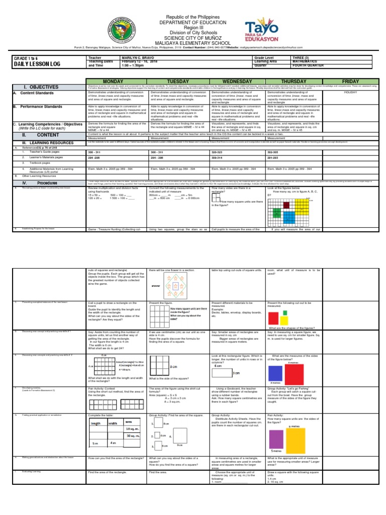DLL - (wk5 (4th Grading) | PDF | Area | Reading Comprehension