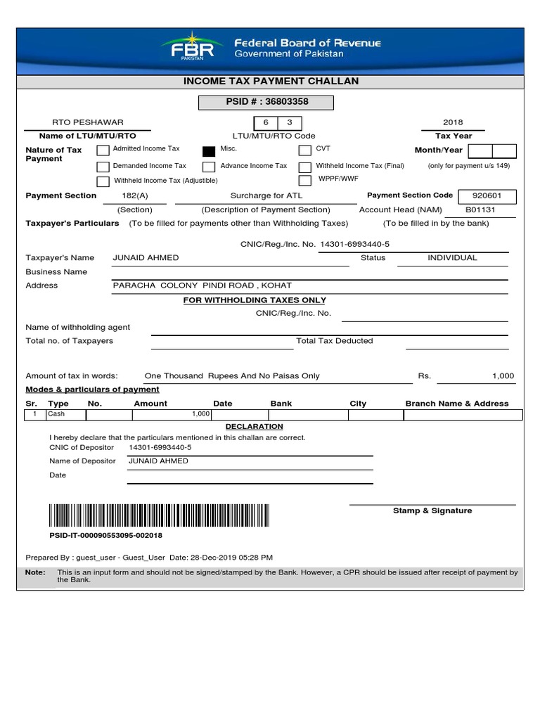PSID# 36803358 (Junaid Paracha) PDF | PDF | Income Tax | Withholding Tax