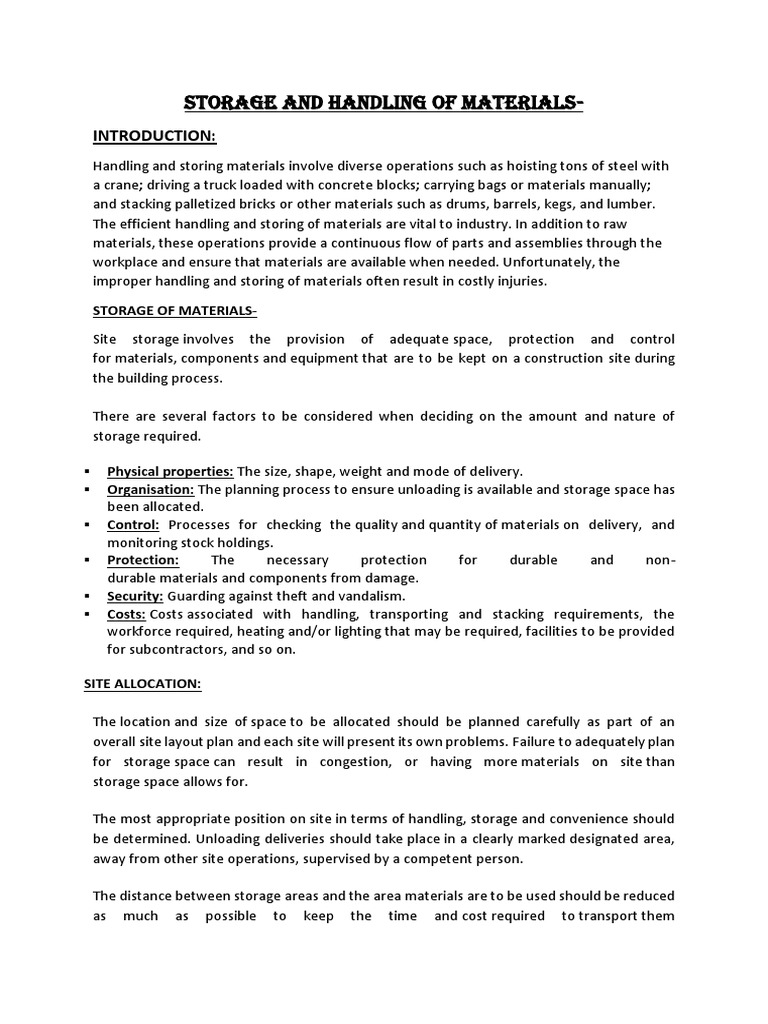Storage and Handling of Materials | PDF | Precast Concrete | Wall