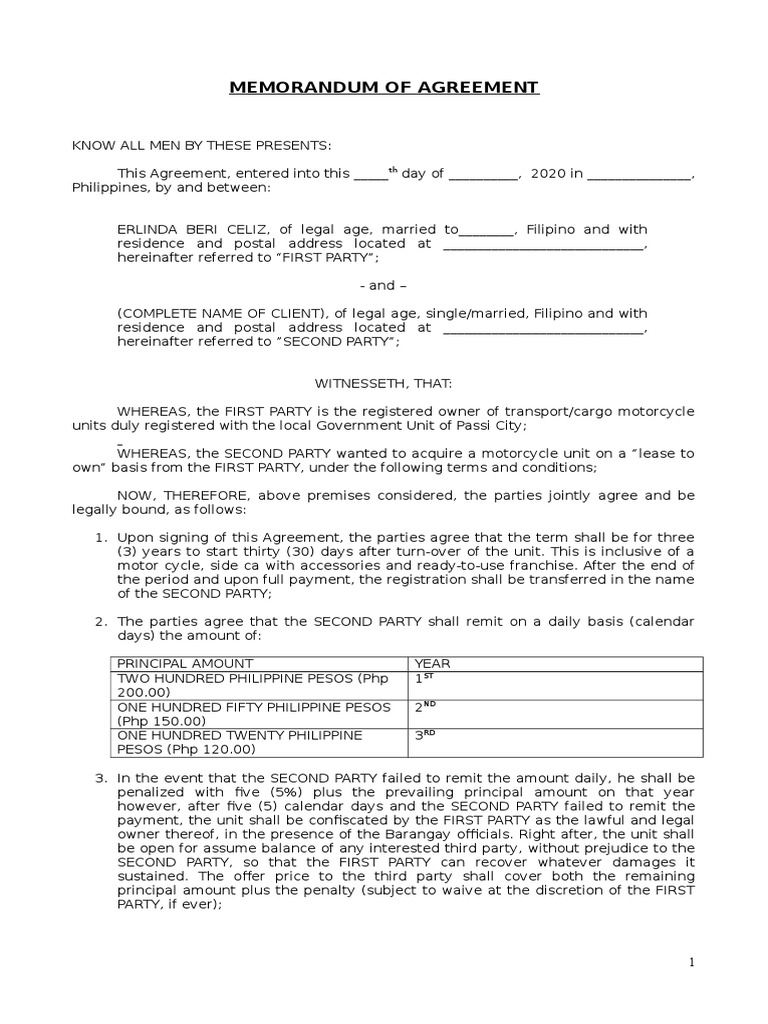 MOA Sample | PDF | Civil Law (Legal System) | Government Information
