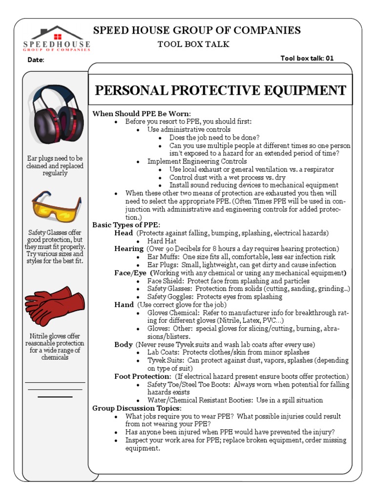 Ppe Tool Box Talk 01 | PDF | Personal Protective Equipment | Safety