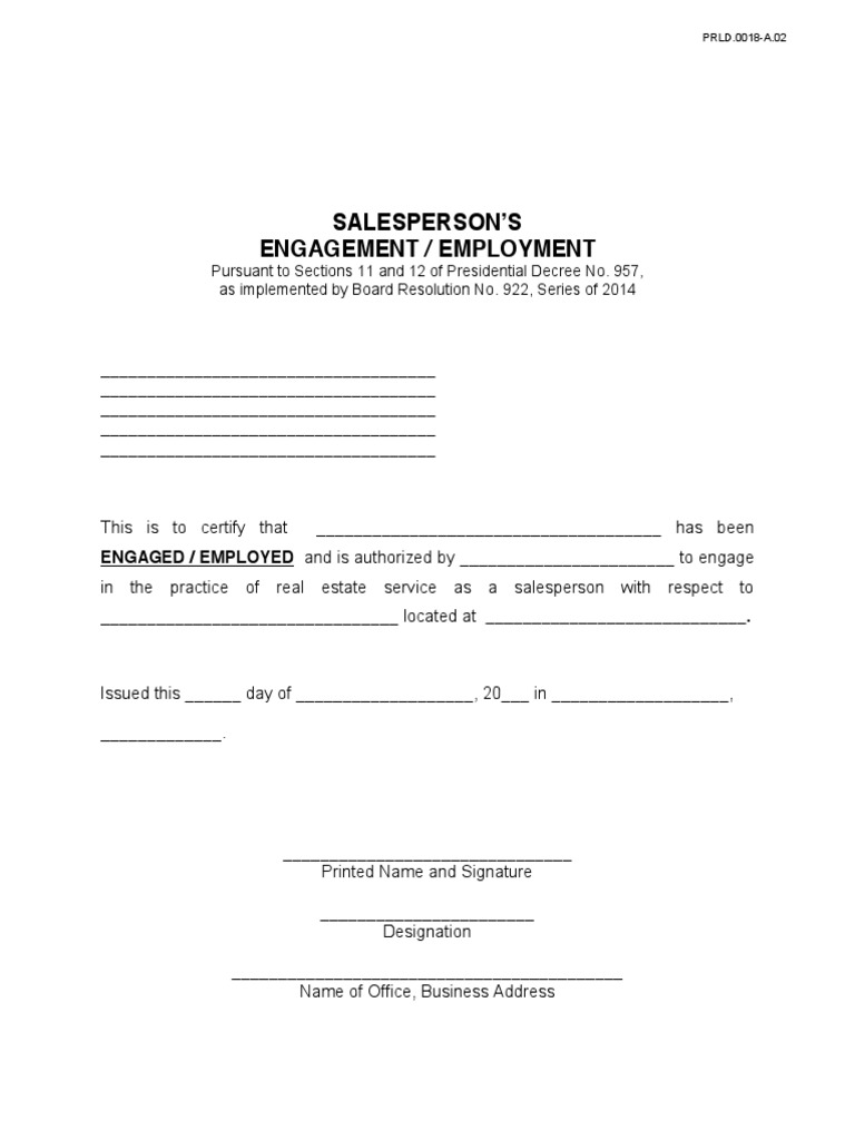 HLURB Engagement Form PDF | PDF