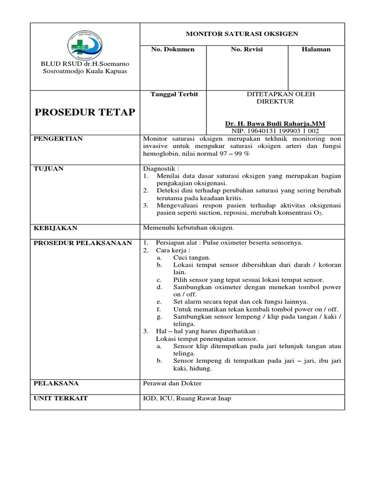 Sop Monitor Saturasi Oksigen | PDF