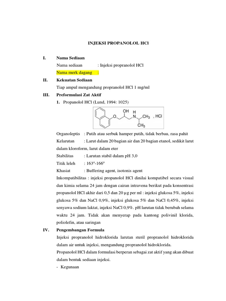 Propanolol Injeksi Jurnal | PDF
