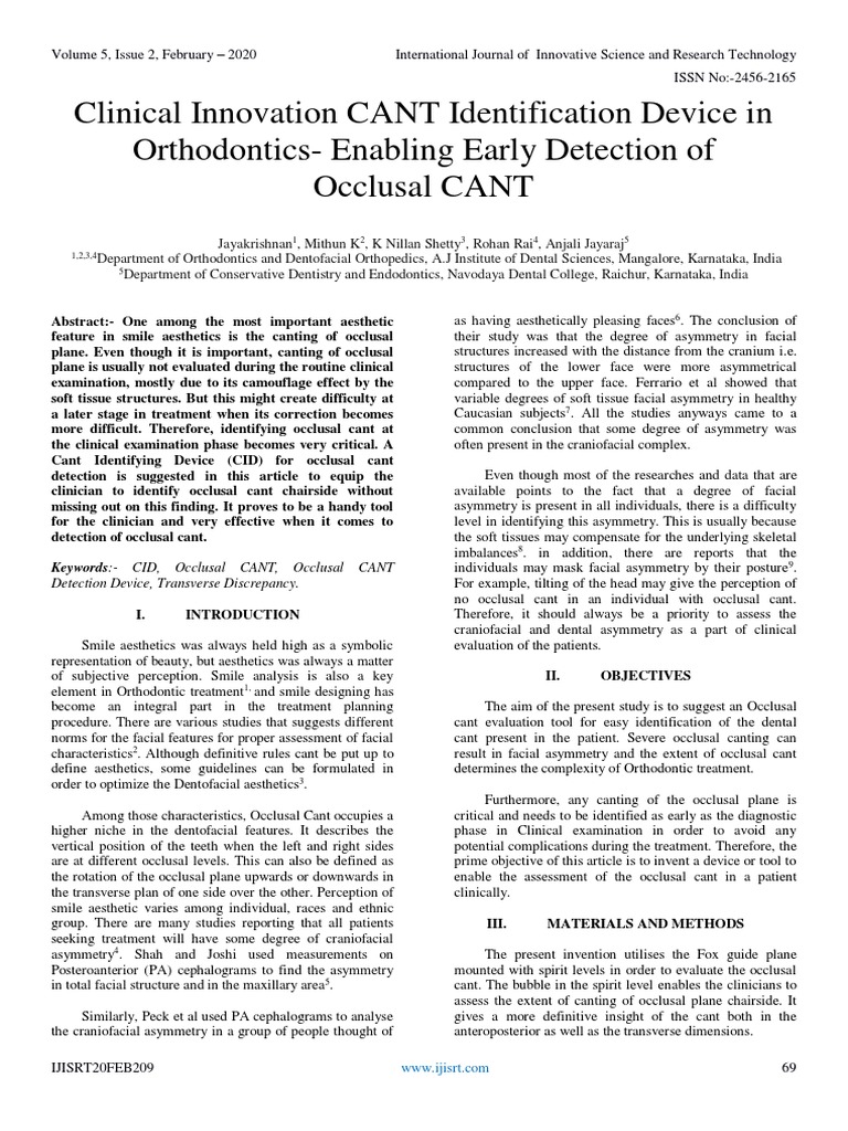 Clinical Innovation CANT Identification Device in Orthodontics - Enabling Early Detection of ...