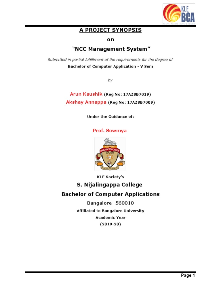 Synopsis On NCC Management System | PDF | Microsoft Sql Server | Databases