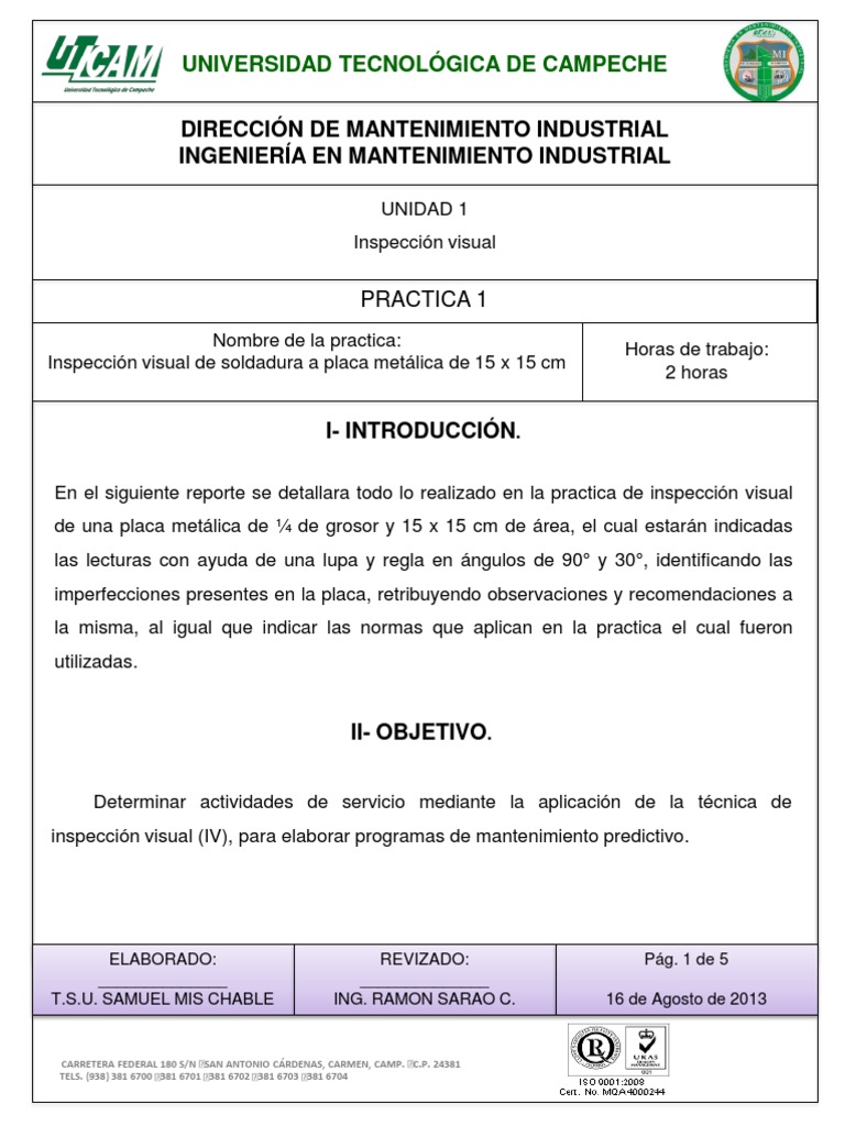 Reporte Inspeccion Visual | PDF | Soldadura | Construcción