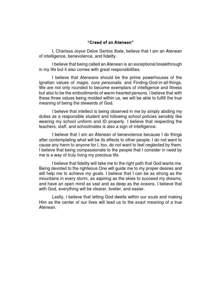 Atenean Values: A Personal Creed | PDF
