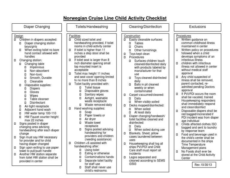 USPH Child Activity Checklist | PDF | Diaper | Hand Washing