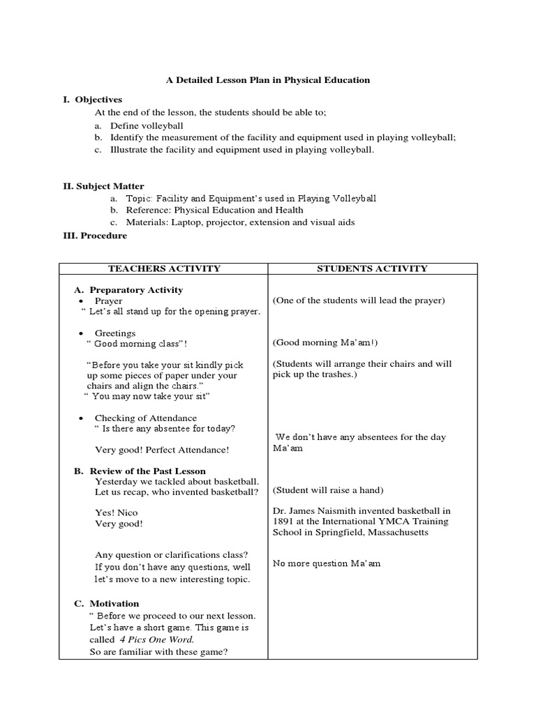 Volleyball Lesson Plan for PE Class | PDF | Ymca | Volleyball