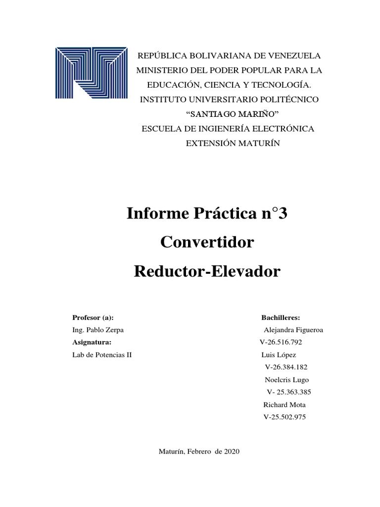 New Practica de Convertidor Reductor Elevador | PDF | Electricidad | Ingeniería Electrónica