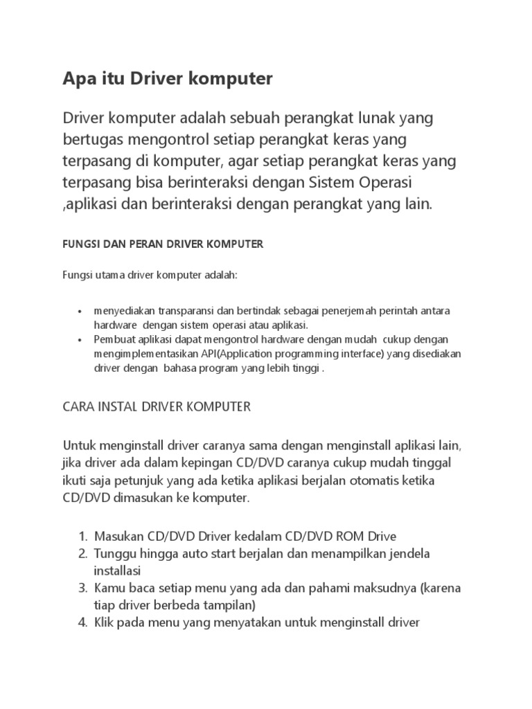 Apa Itu Driver Komputer | PDF | Bisnis | Teknologi & Rekayasa