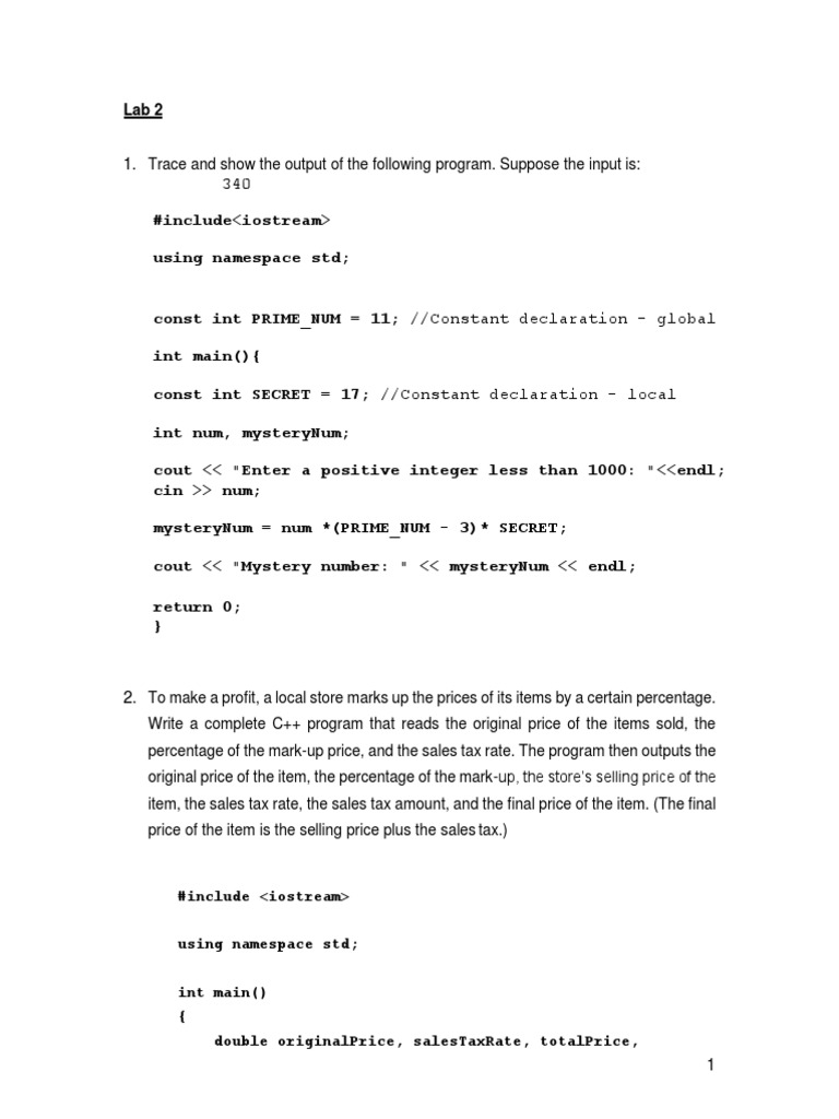 Lab 2 Intro C Pdf Prices Milk