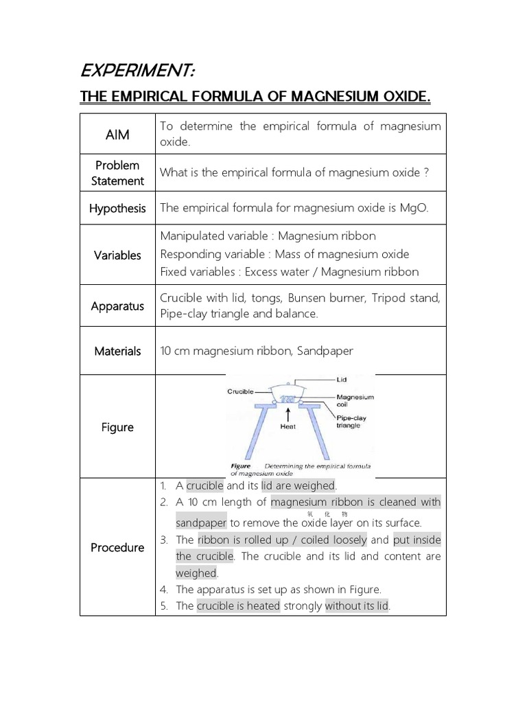 The Empirical Formula of Magnesium Oxide | PDF | Magnesium | Oxide