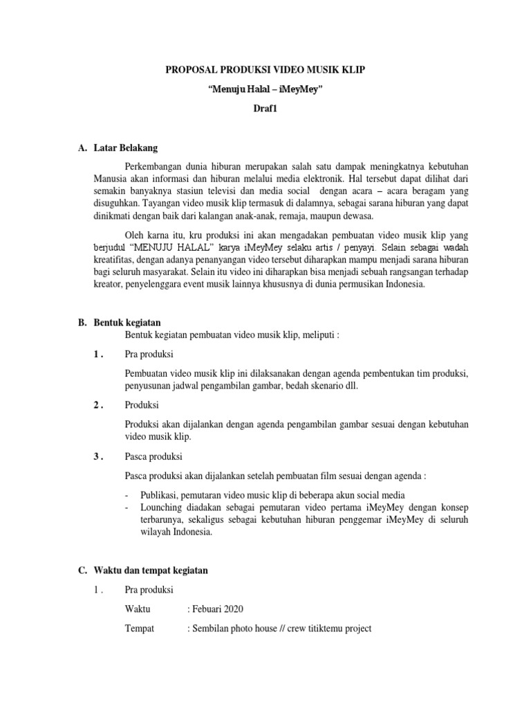 Proposal Produksi Video Musik Klip | PDF