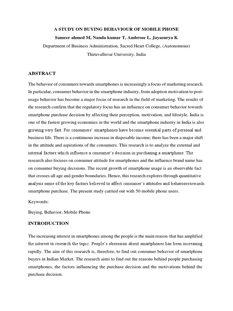 Buying Behaviour of Mobile Phone | PDF | Consumer Behaviour | Behavior