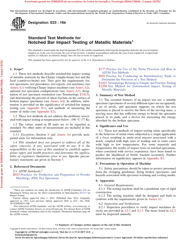 Astm E23 PDF | Download Free PDF | Temperature | Measurement