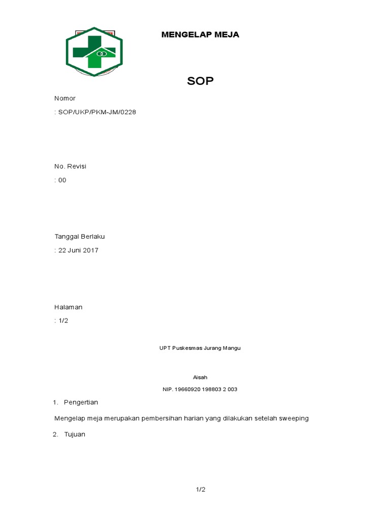 Prosedur Mengelap Meja di Puskesmas | PDF | Sains & Matematika