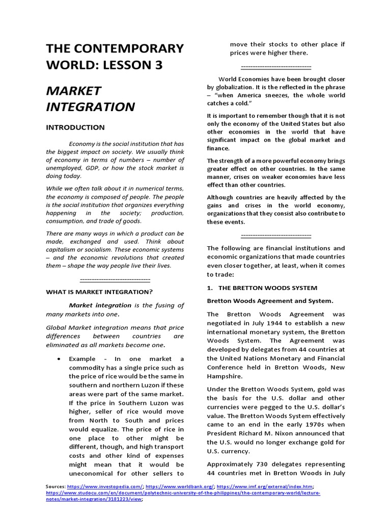 Lesson 3 Introduction To Market Integration Module 3 | PDF | Bretton ...