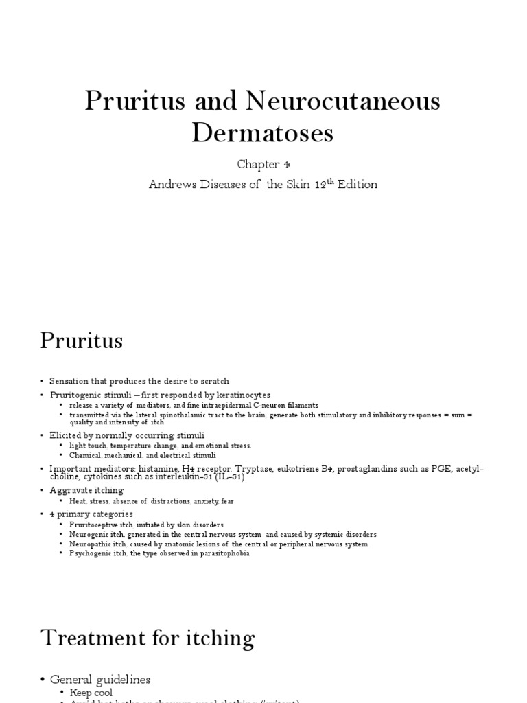 Pruritus and Neurocutaneous Disorders | PDF | Dermatitis | Clinical ...