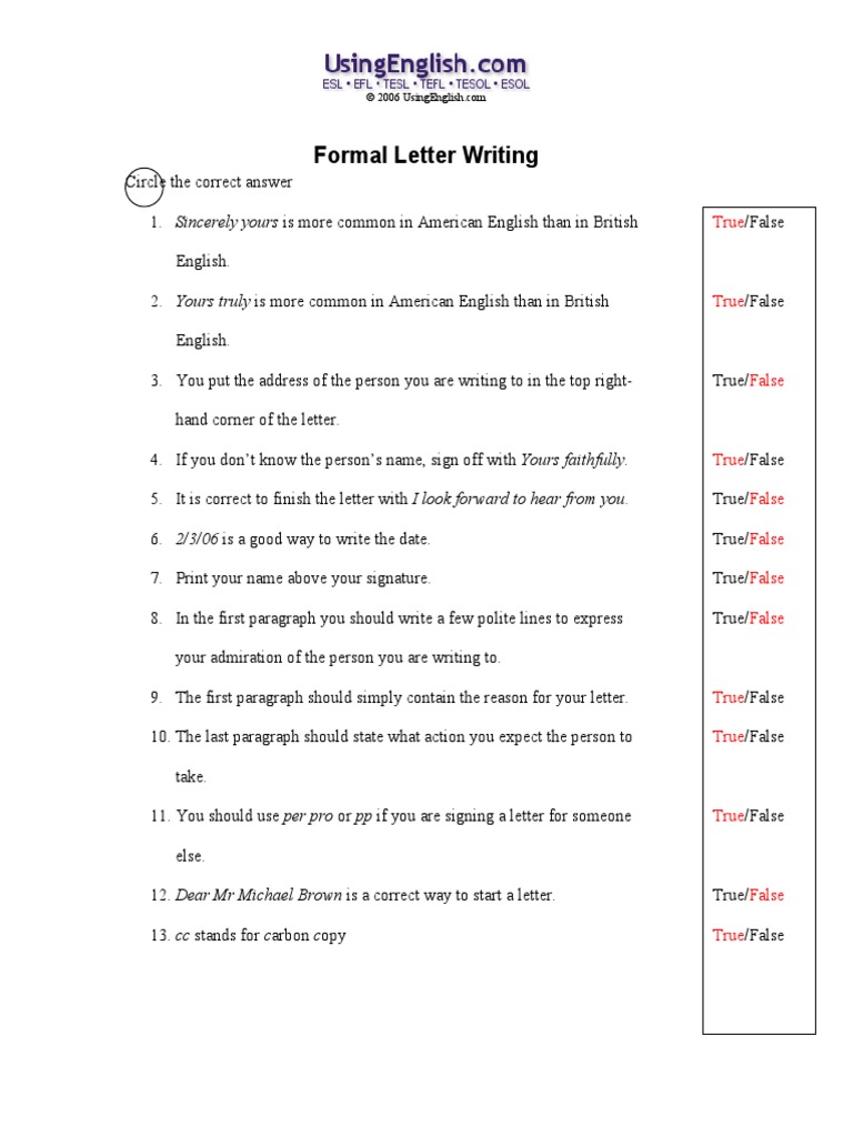Formal Letter Writing Answers PDF | PDF