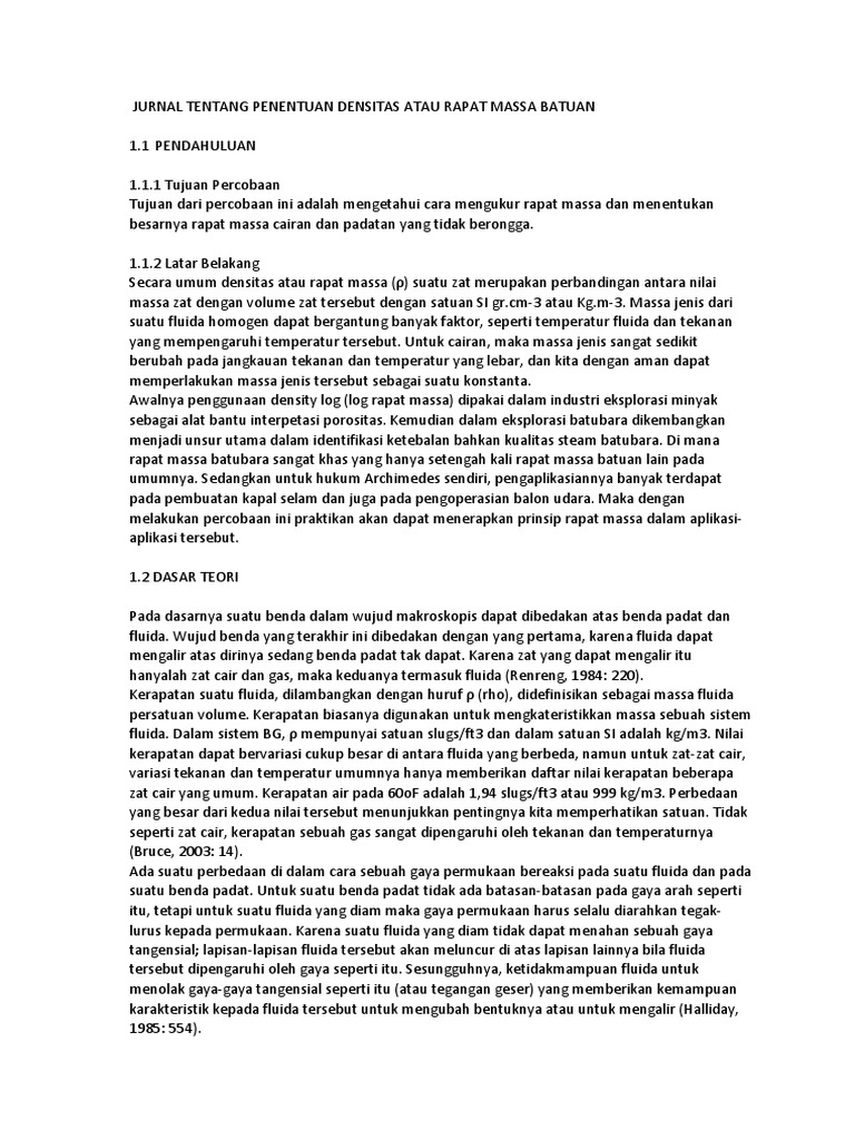 Jurnal Tentang Penentuan Densitas Atau Rapat Massa Batuan | PDF