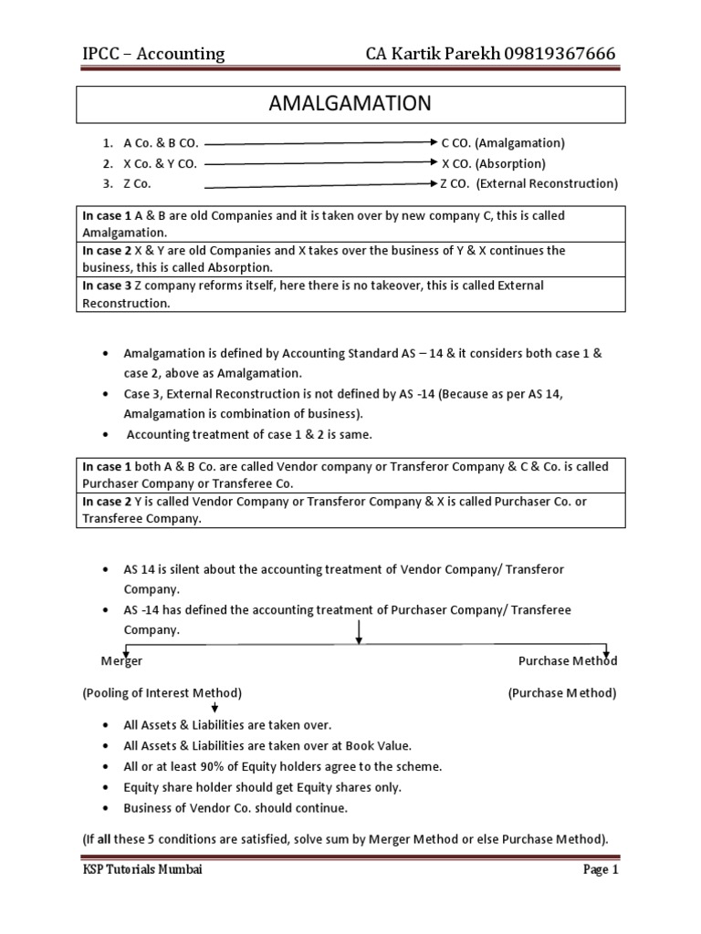 AMALGAMATION | PDF | Consolidation (Business) | Equity (Finance)