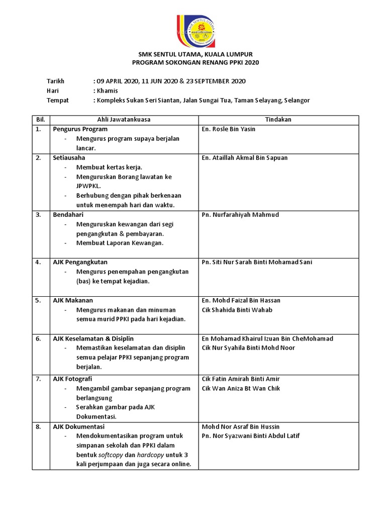 AJK Program Sokongan Renang 2020 | PDF