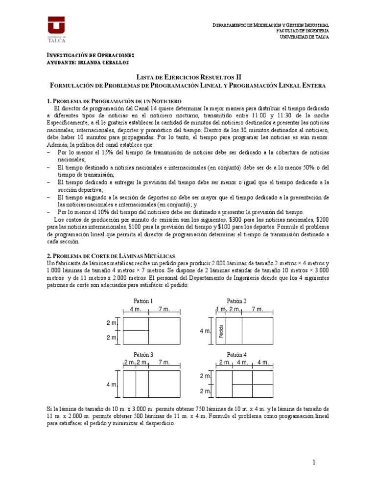 02 - Ejercicios Resueltos de PL y PLE | PDF | Programación lineal | Agricultura