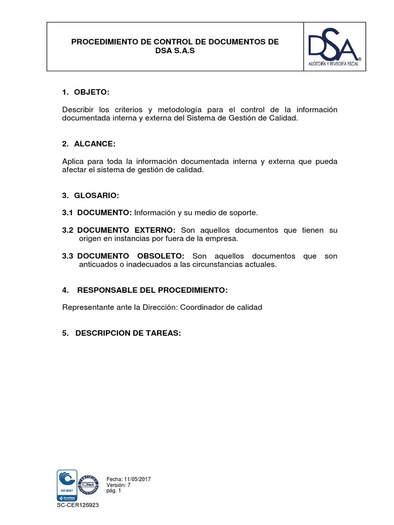 Procedimiento de Control de Documentos | PDF | Sistema de manejo de ...
