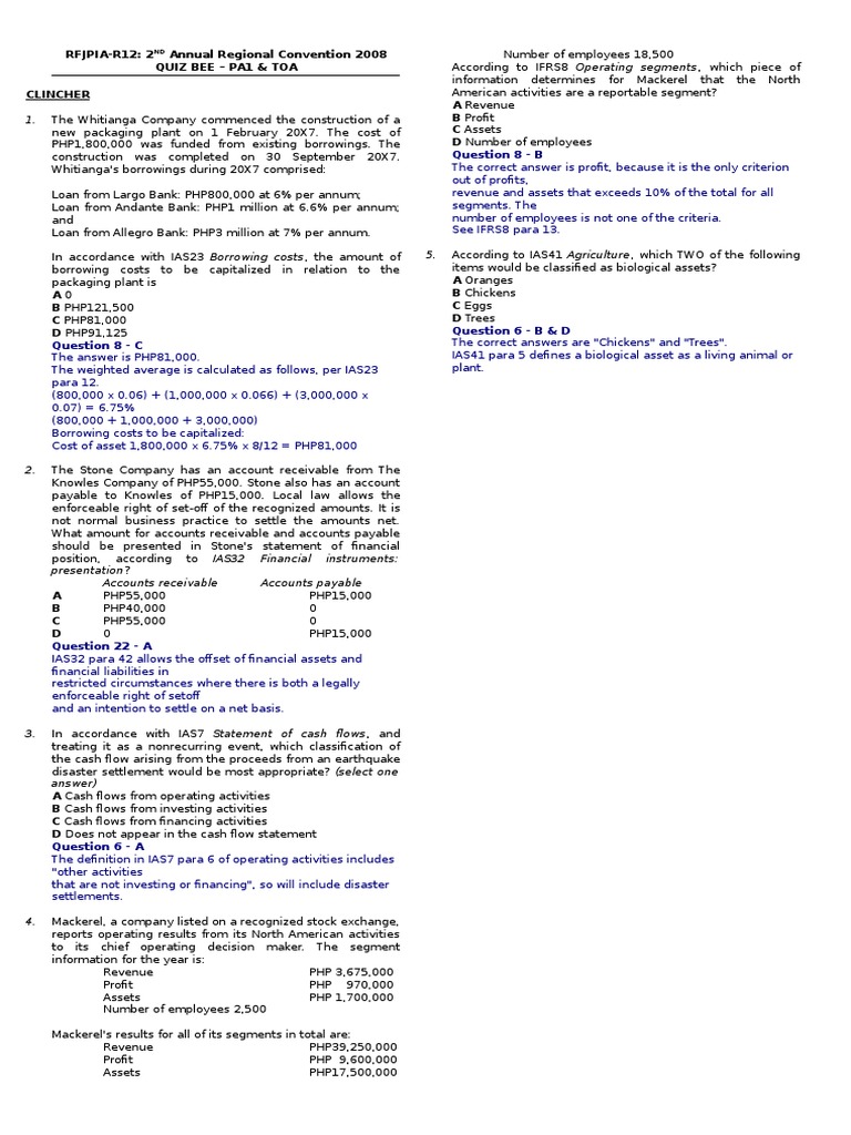 RFJPIA 04 Quiz Bee - P1 and TOA (Clincher) | PDF | Cash Flow Statement ...
