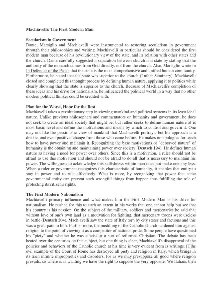 Machiavelli As The First Modern Man | PDF | Niccolò Machiavelli ...