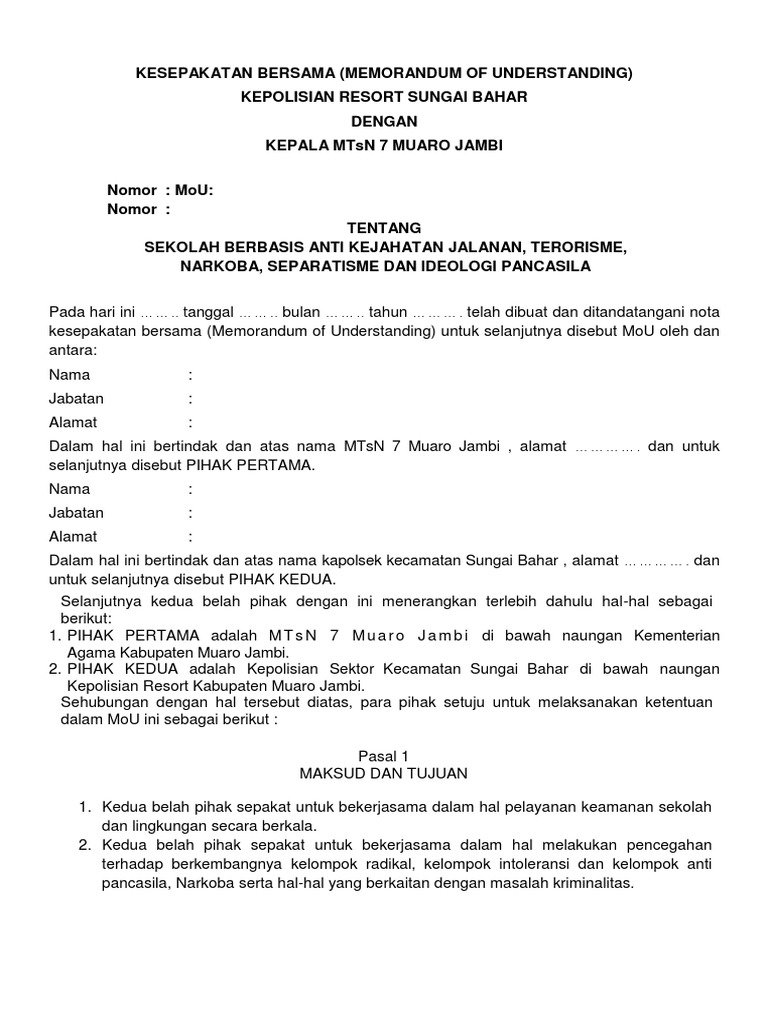 MOU Madrasah Dengan Kepolisian | PDF