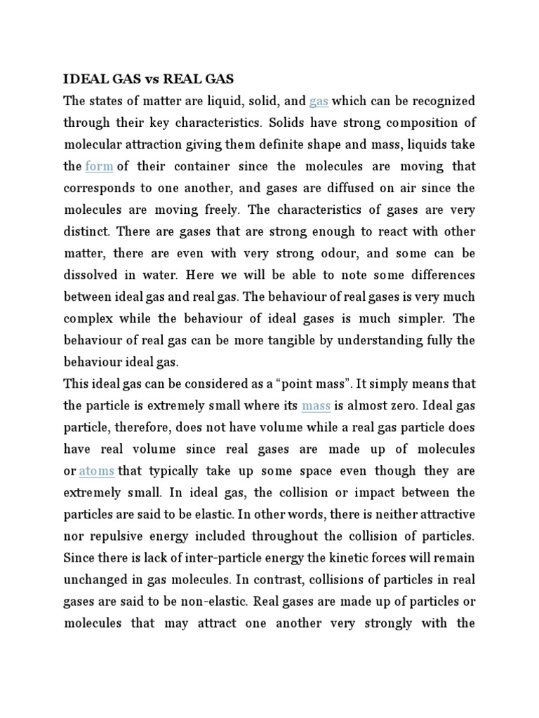 IDEAL GAS Vs REAL GAS | PDF | Gases | Molecules