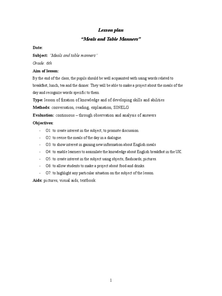 cl.6 U.2L.6 Meals and Table Manners | PDF | Meal | Lunch