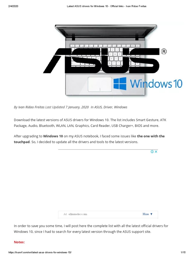 ASUS Windows 10 Drivers Update | PDF | Windows 10 | Intel