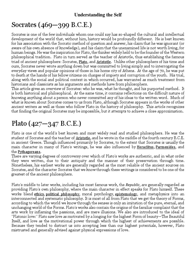 Understanding The Self Pdf Plato Immanuel Kant