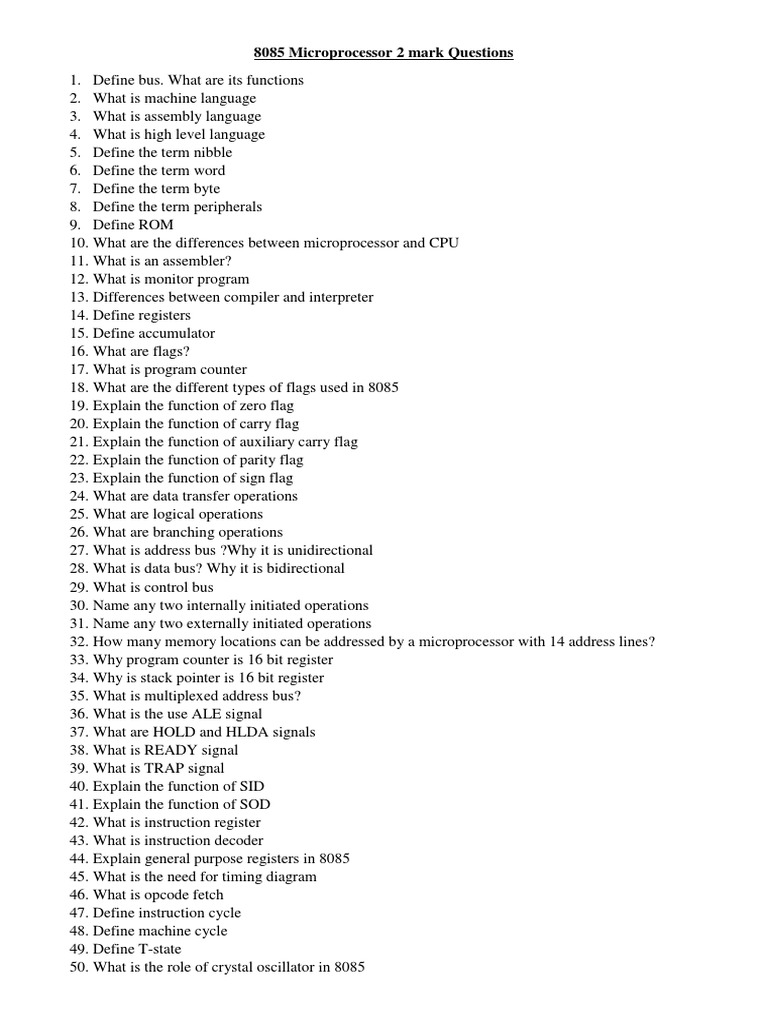 8085 Microprocessor 2 Mark Questions | PDF