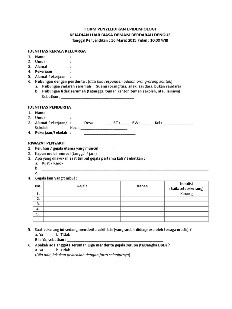 Formulir Pe DBD Saat KLB DBDD | PDF