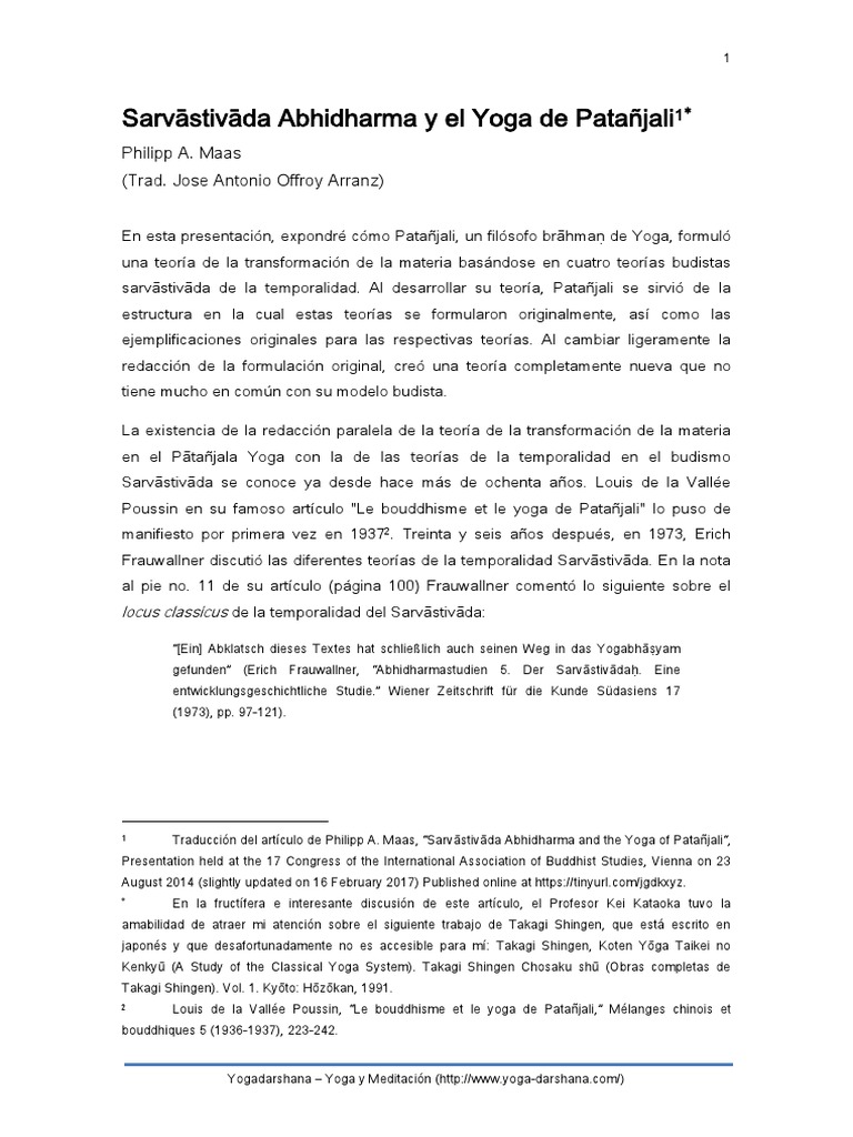 Maas, Philipp A. - Sarvāstivāda Abhidharma y El Yoga de Patañjali | PDF | Patanjali | Teoría